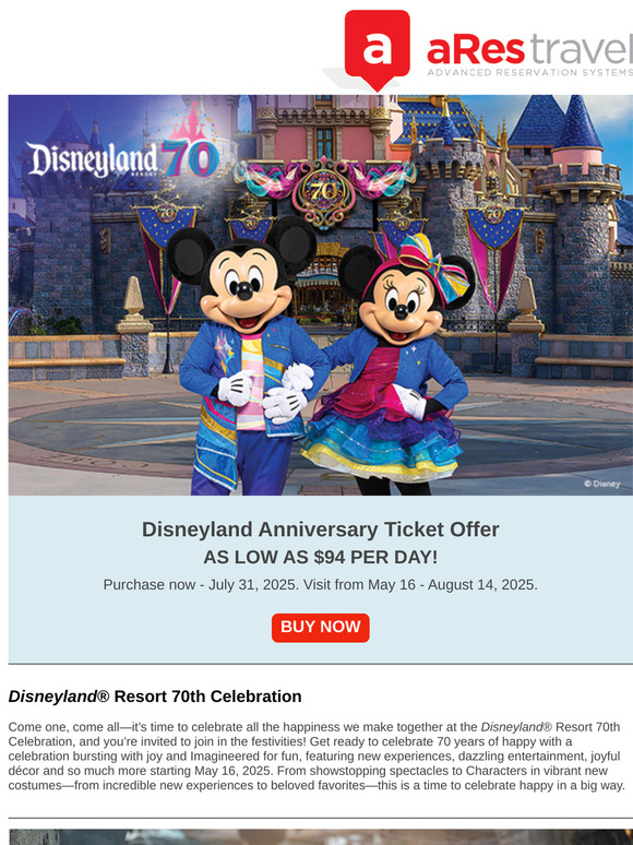 aRes Travel: Disneyland® Resort - DISNEYLAND® Resort - Celebrate 70 ...