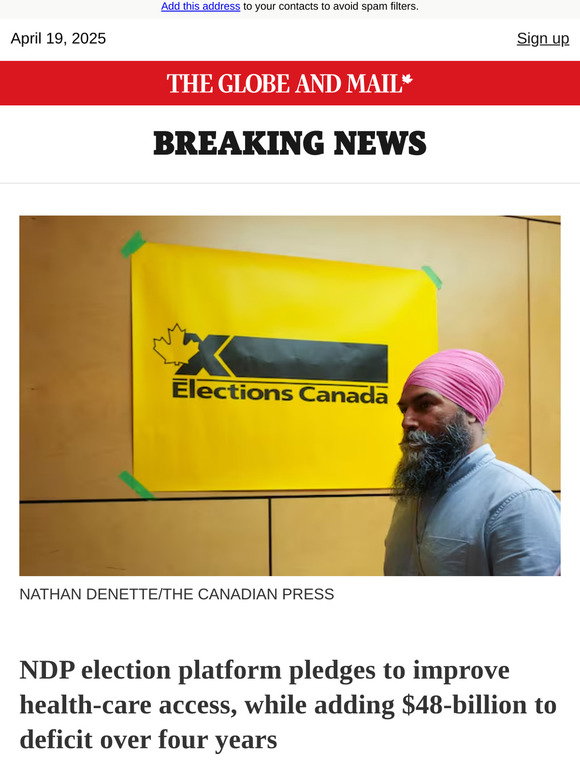 The Globe and Mail: Breaking news: NDP election platform pledges to ...