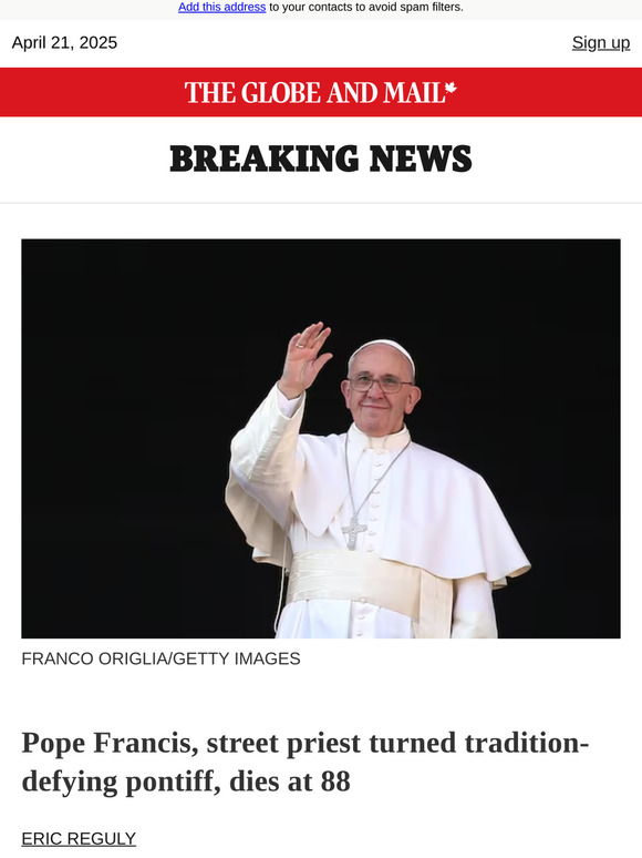 The Globe and Mail: Breaking news: Pope Francis, street priest turned ...