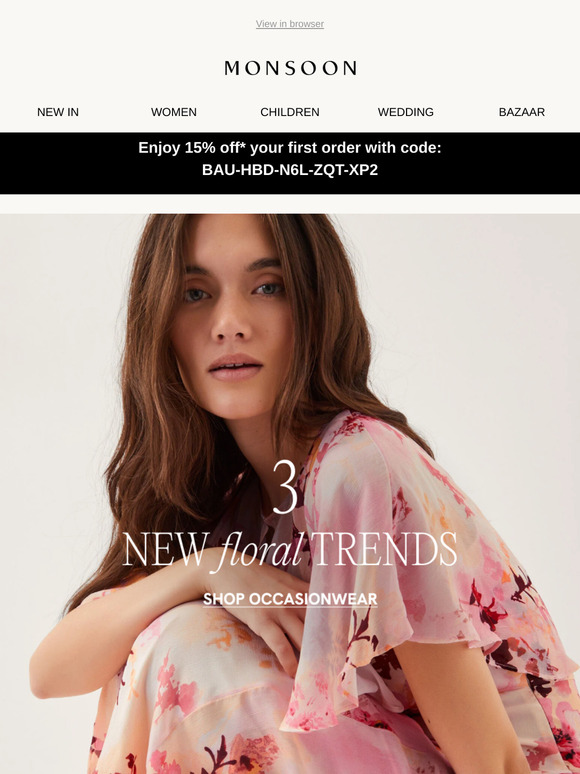 Monsoon: 15% off | NEW floral trends for spring events 🌸 | Milled