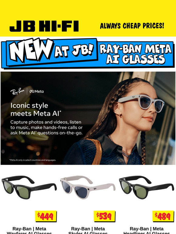JB Hi-Fi: New at JB: Ray-Ban Meta AI Glasses! | Milled