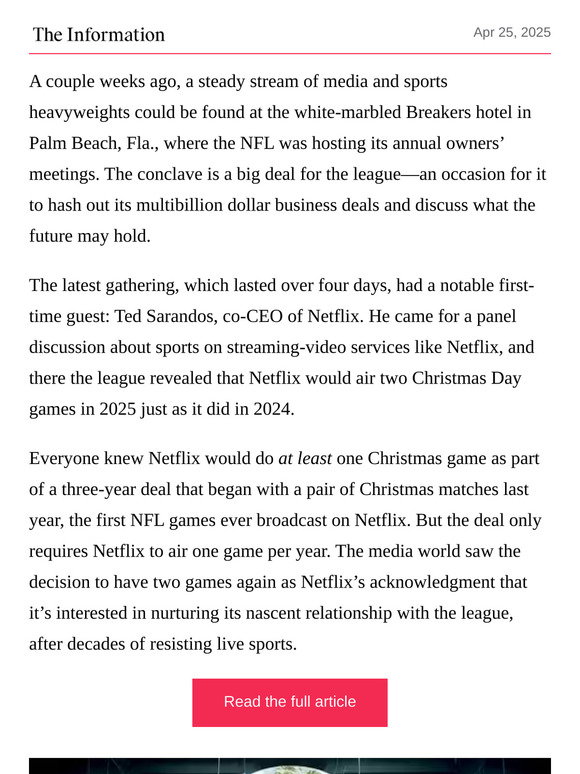 The Information: Inside Netflix's Budding Friendship With The NFL | Milled