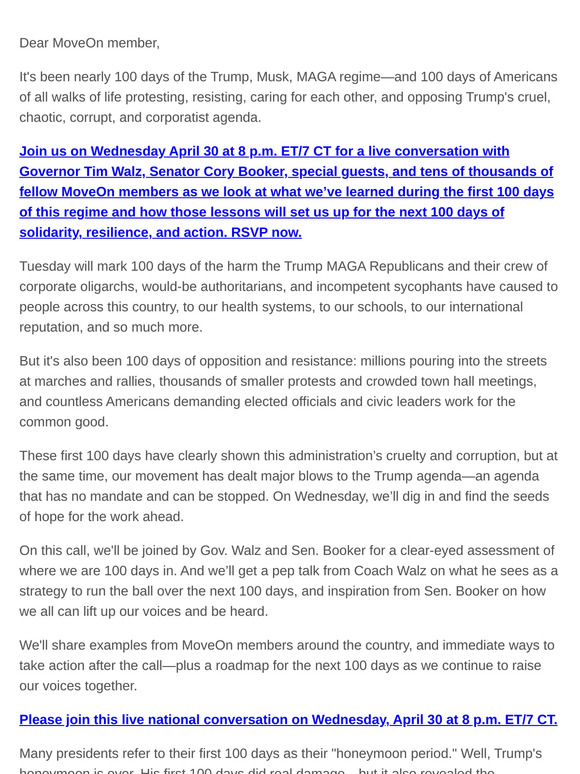 MoveOn: You’re invited: The Next 100 Days | Milled