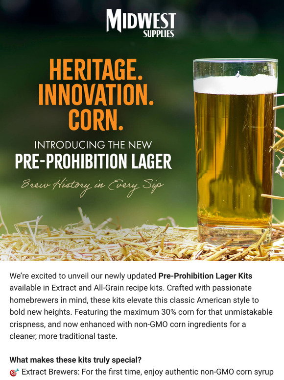Midwest Supplies: 🌽🍺 Meet the All-New Pre-Prohibition Lager Kit | Milled