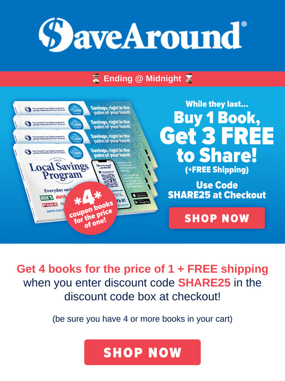 SaveAround: 4 SaveAround Books for the Price of 1 Ends Tonight | Milled