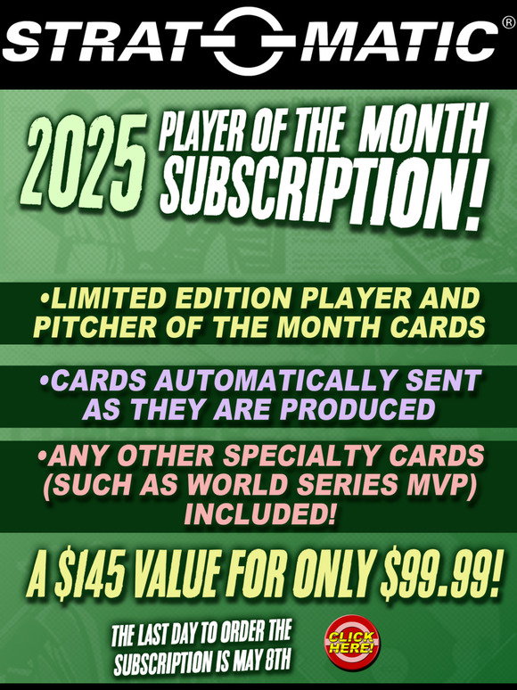 Strat-O-Matic: Get Your 2025 Player Of The Month Subscription Now! | Milled