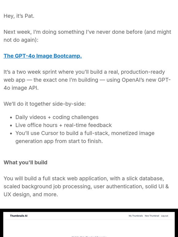 Starter Story: Introducing: The GPT-4o Image Bootcamp | Milled