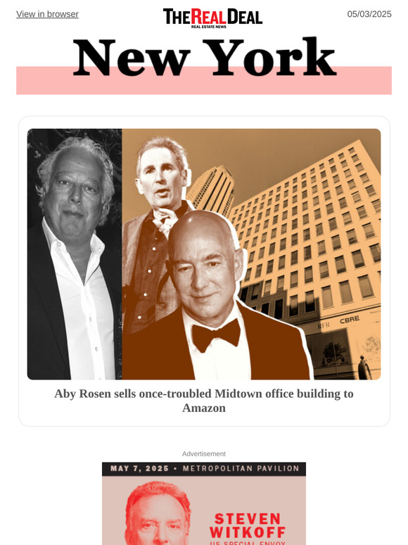 The Real Deal: Aby Rosen sells Midtown office building to Amazon; NYC’s ...