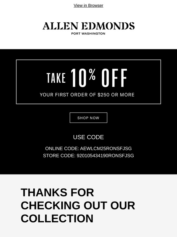 Allen Edmonds Email Newsletters: Shop Sales, Discounts, and Coupon Codes