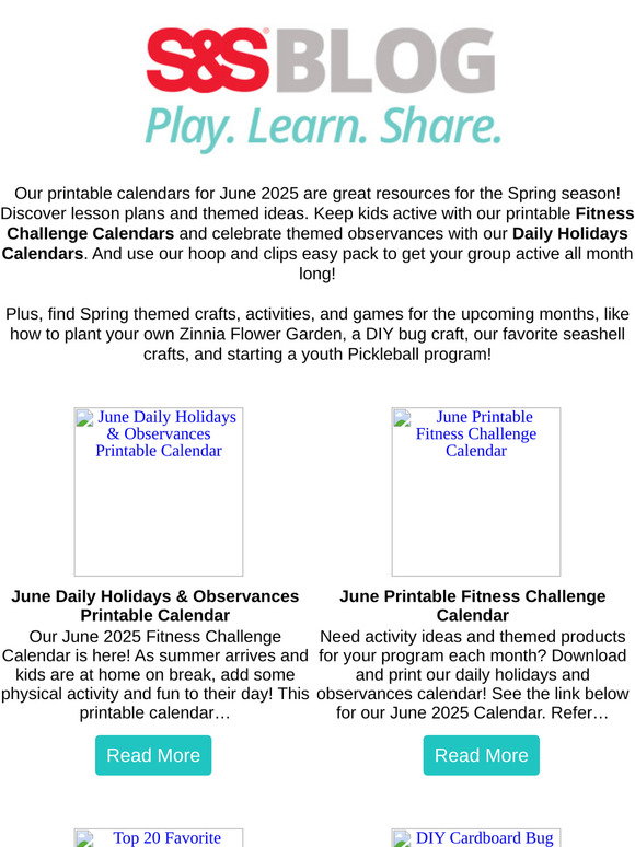 S&S Worldwide: June Printable Calendars + Spring Activity Ideas | Milled