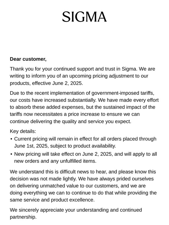 Sigma: An important update on pricing | Milled