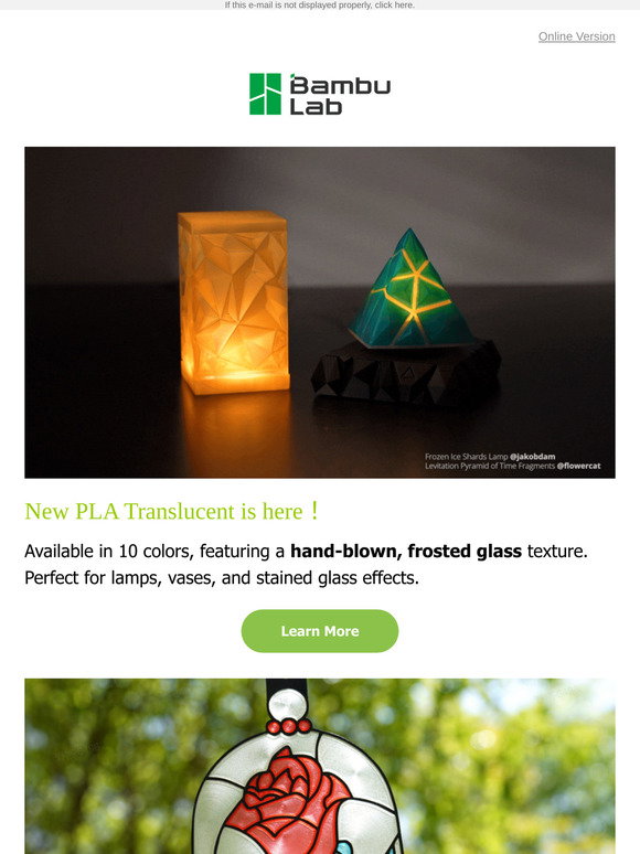 Bambu Lab: New Arrival: PLA Translucent – Print the Shape of Light | Milled