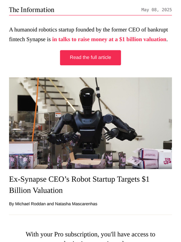 The Information: Exclusive: Robot Startup Founded by Ex-Synapse CEO Targets $1 Billion Valuation ...