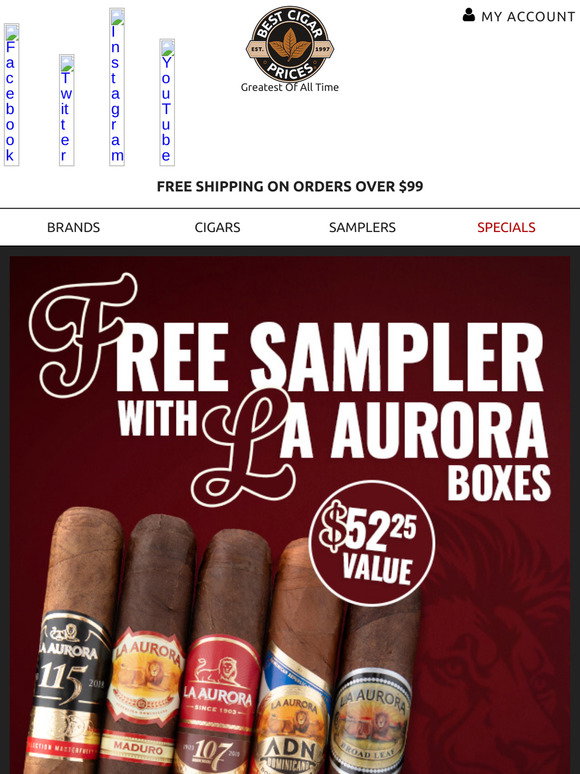 Best Cigar Prices: 🦁 Free 5 Cigar Sampler with La Aurora Boxes | Milled