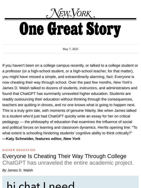The Cut: ‘With ChatGPT, Everyone’s Cheating Their Way Through College ...