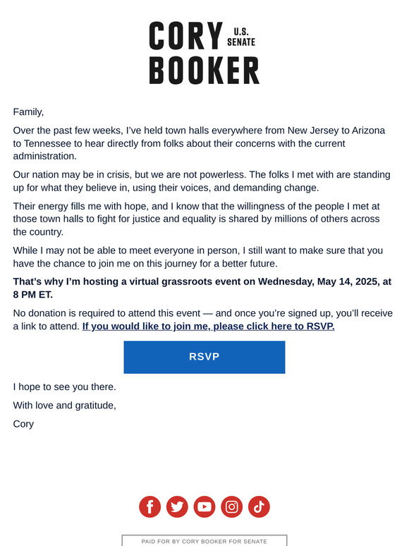 Cory Booker: Join me Wednesday on Zoom | Milled