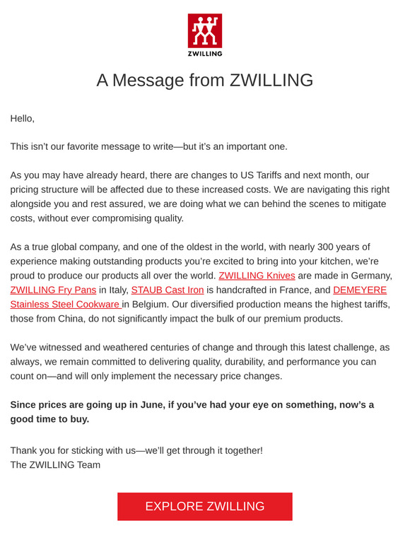 ZWILLING: Important message from the ZWILLING Group. | Milled