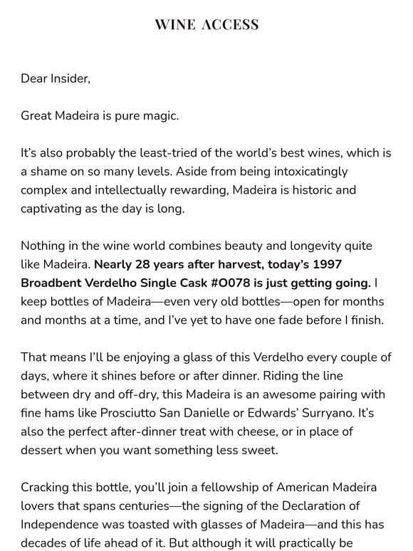 Wine Access: ‘97 Single-Cask Madeira: Rare, Complex, Profound | Milled