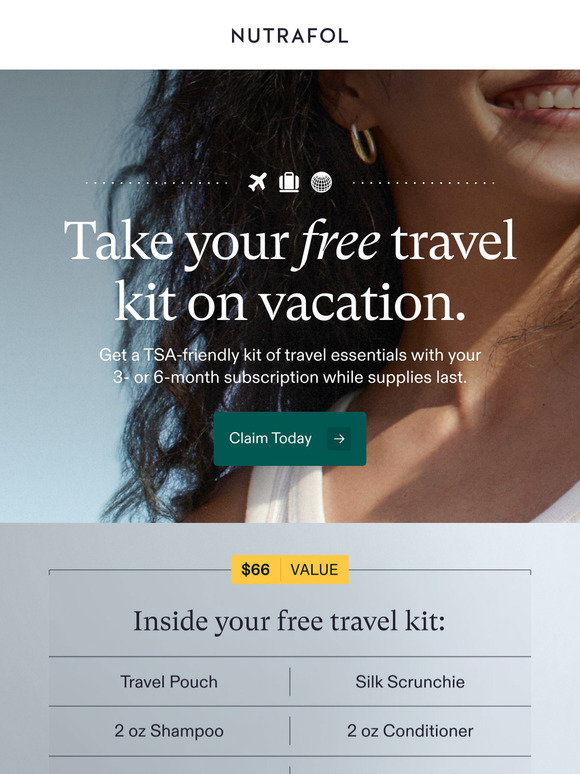 Nutrafol: Our gift to you: FREE travel kit with purchase. | Milled