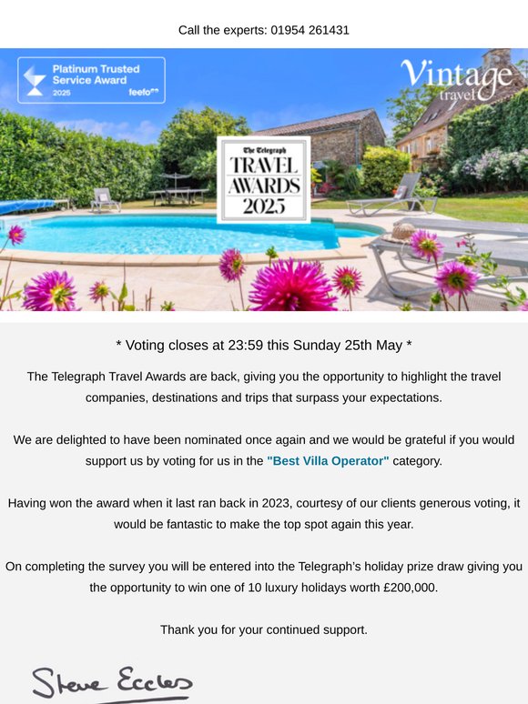 Vintage Travel: Telegraph Travel Awards 2025 - win a luxury holiday ...