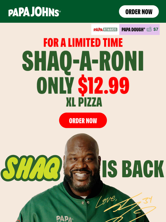 Papa Johns: Don’t miss out on the $12.99 Shaq-a-Roni 🚨 | Milled