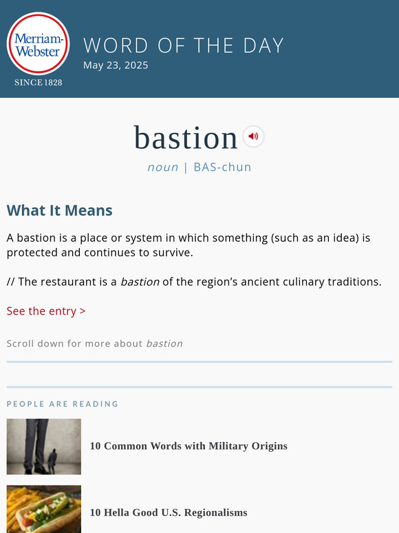 Merriam-Webster: Bastion - plus, 10 Common Words with Military Origins ...