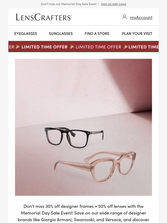 LensCrafters: 30% off designer frames + 50% off lenses ends soon | Milled
