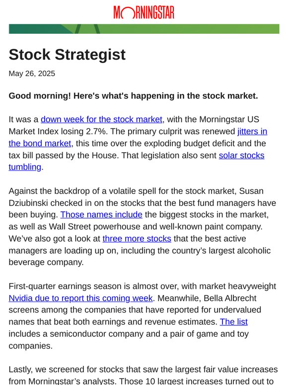 Morningstar: 10 Stocks with the Largest Fair Value Estimate Increases ...