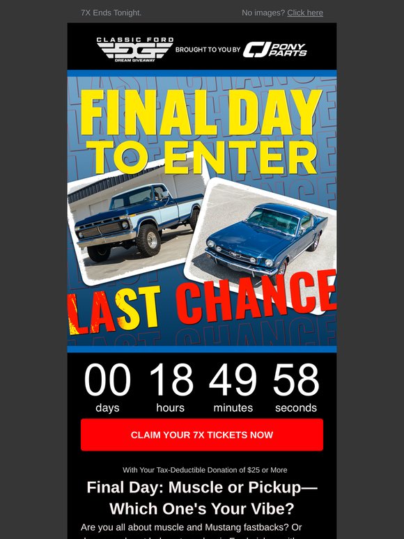 Dream Giveaway: Final Day Alert: Win a Mustang and F-150! | Milled