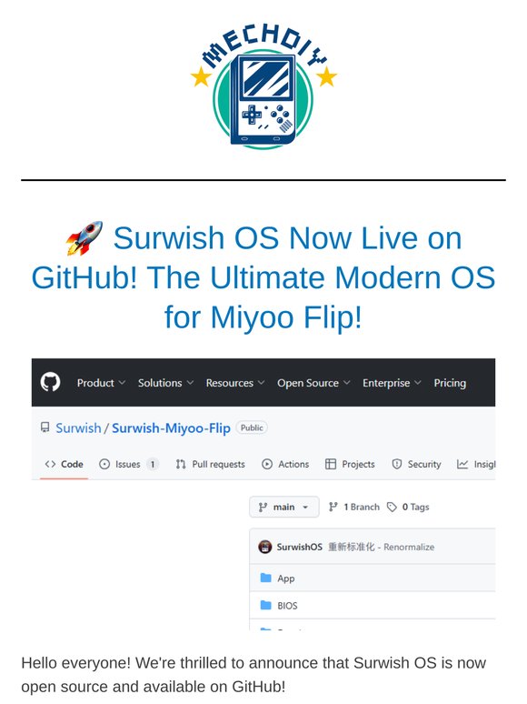 Mechdiy: 🔥 Surwish OS is now on GitHub! A modern OS for the Miyoo Flip | Milled