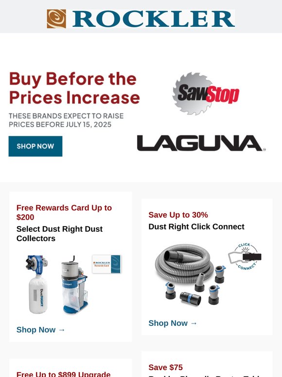 Rockler Woodworking and Hardware Email Newsletters: Shop Sales ...