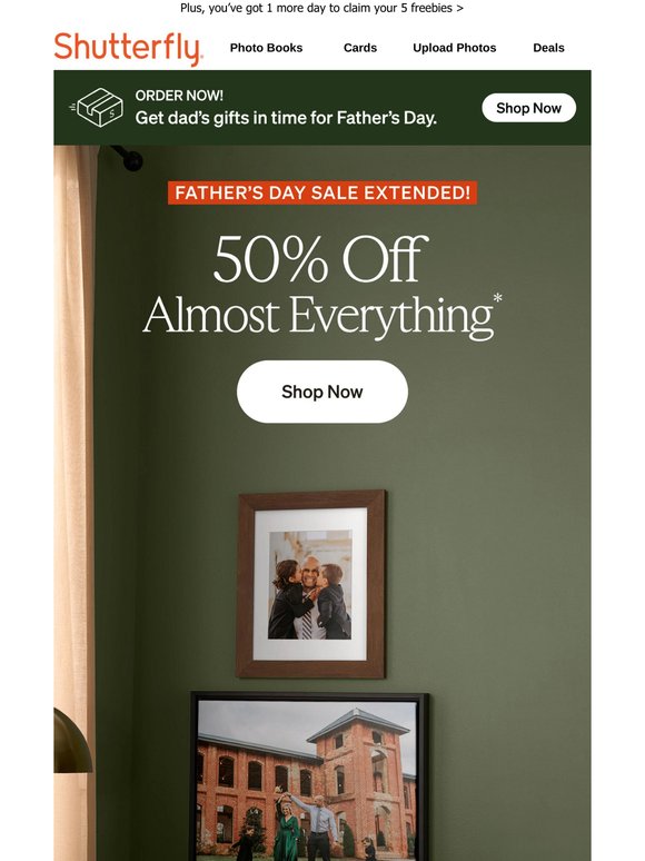 Shutterfly: EXTENDED: 50% off almost everything (there’s still time to shop for Father’s Day!) ⏰ ...