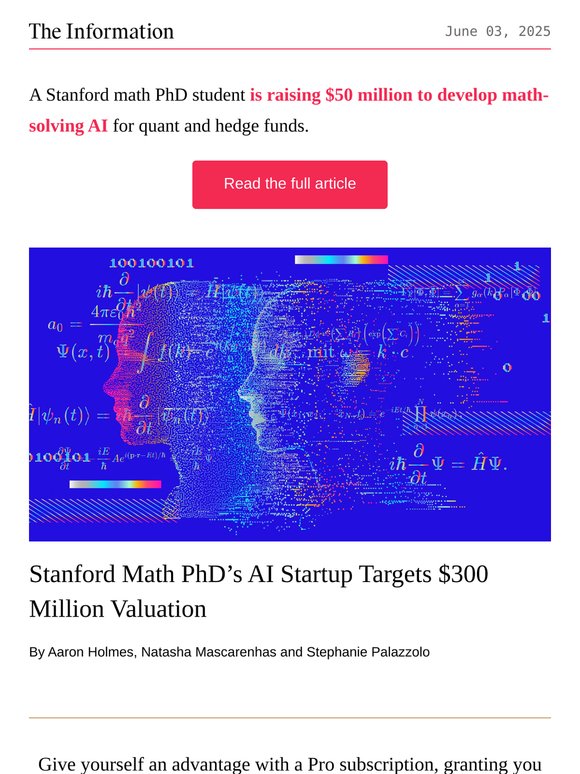 The Information: Scoop: Stanford Math PhD’s AI Startup Targets $300 Million Valuation | Milled