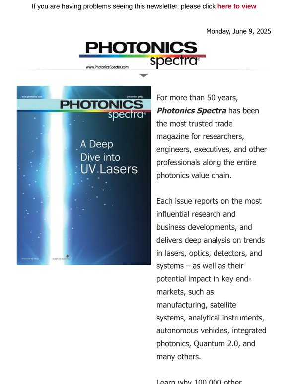 Photonics Media: Reminder: Subscribe Free to Photonics Spectra Magazine ...