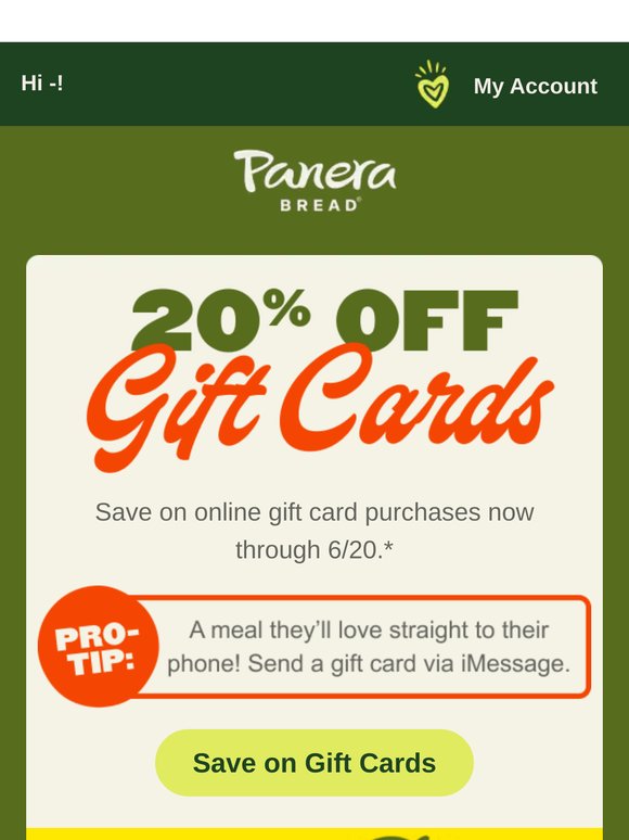 Panera Bread: 20% OFF Gift Cards starts now! | Milled