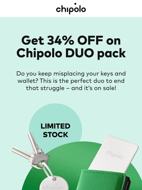 Chipolo: Wallet? Keys?🤔 Found! -34% DUO Pack | Milled