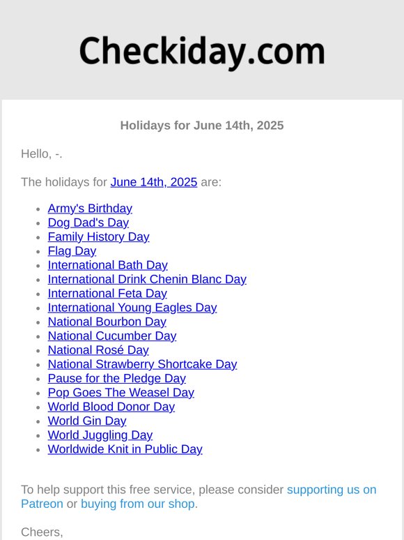 Checkiday: Holidays for June 14th, 2025! 📅🎉 | Milled