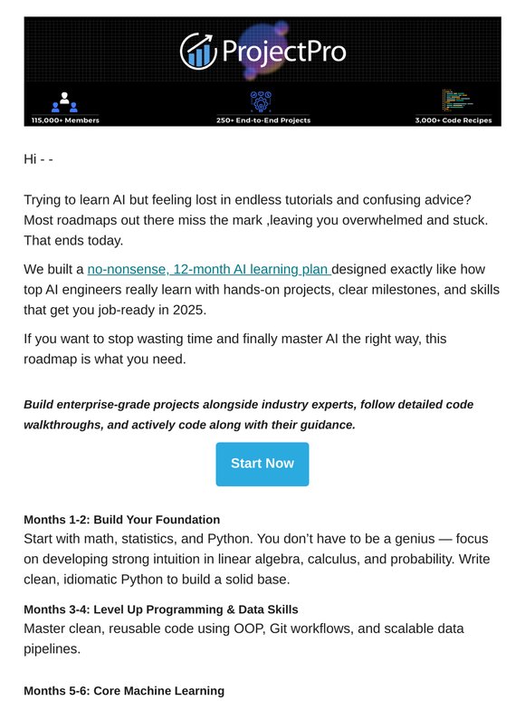 ProjectPro: Your Complete 12-Month AI Learning Roadmap for 2025 | Milled