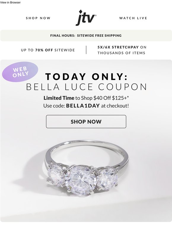 JTV: Today Only: Save $40 on Bella Luce + Sitewide Free Shipping! | Milled