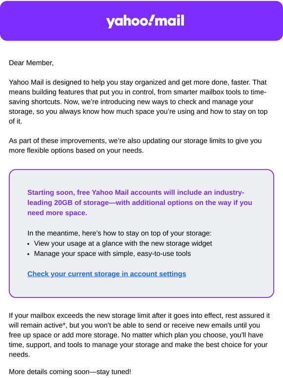 Yahoo: Changes to your Yahoo Mail Storage are coming soon | Milled