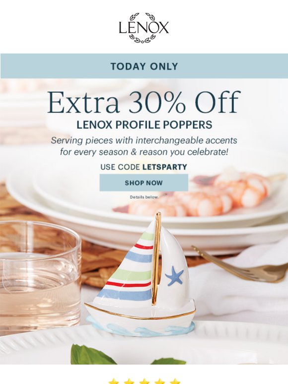 Lenox: Party on! Poppers are 30% off!🥳🥗 | Milled