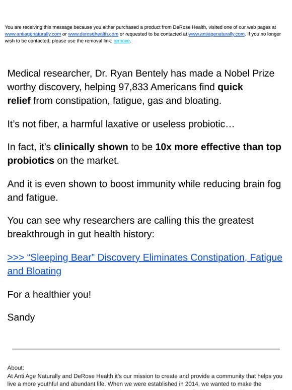 DeRose Health: Sleeping bear” discovery eliminates constipation ...