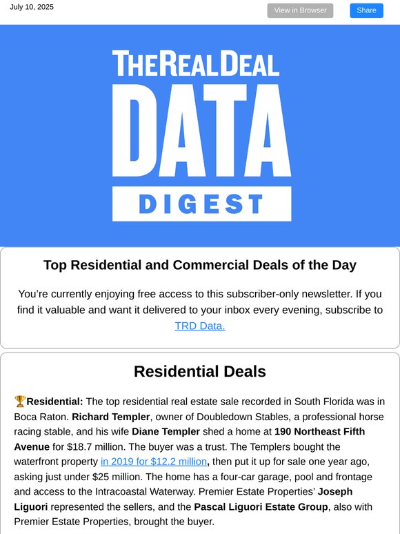 The Real Deal: 📊 South Florida’s top deals: Doubledown Stables owner ...