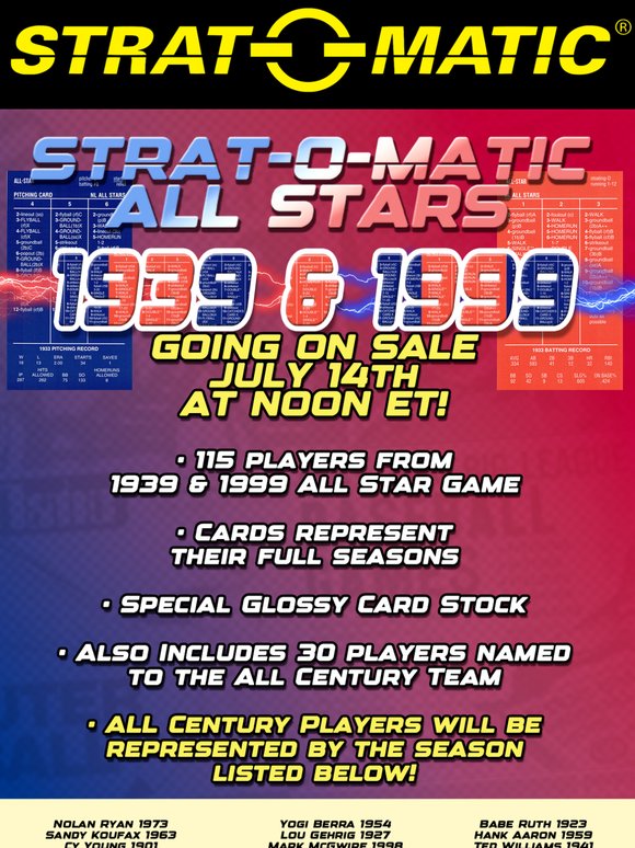 Strat-O-Matic: Strat All Stars And All Century Team Are Coming July ...