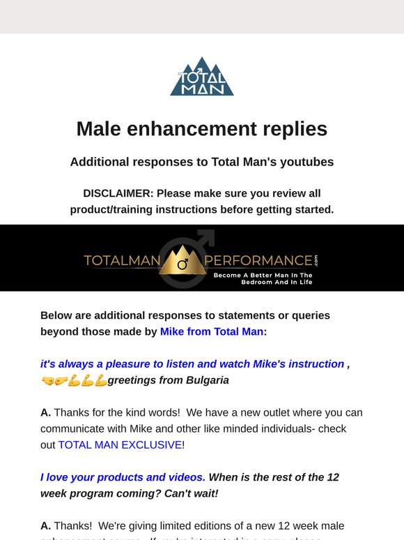 Total Man Coaching: Male enhancement replies vol.24 | Milled