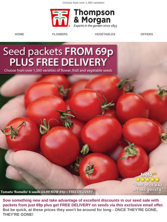 Thompson & Morgan: SEED PACKETS from 69p EACH + FREE DELIVERY! | Milled