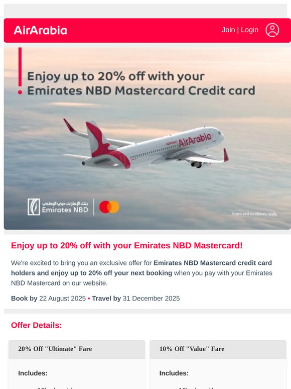 Air Arabia: 💳 Enjoy up to 20% off with your Emirates NBD Mastercard ...