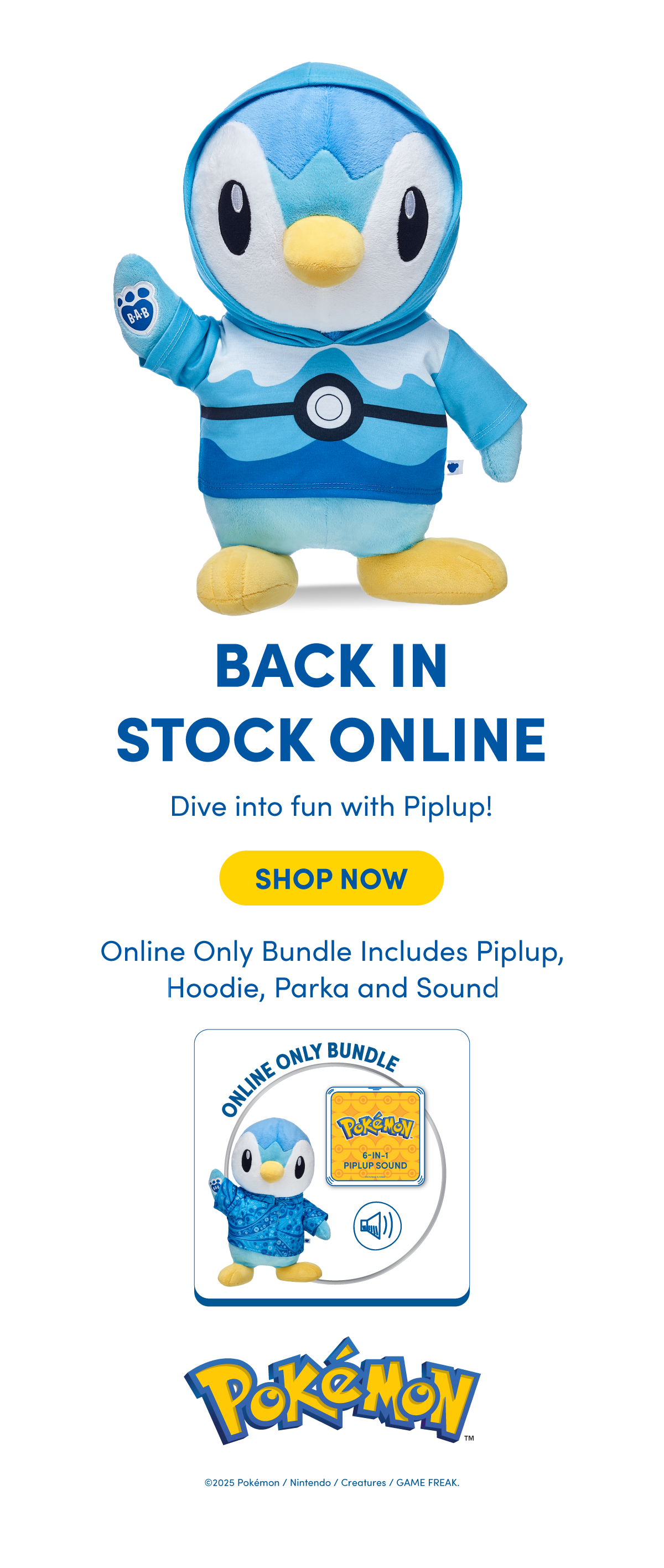 Build-A-Bear: Pokémon Piplup Back in Stock! | Milled
