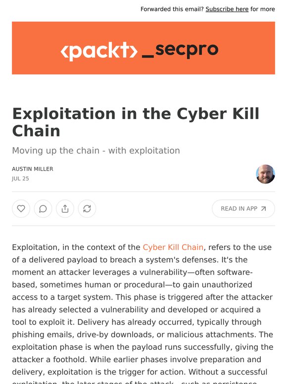 Packt: Exploitation in the Cyber Kill Chain | Milled