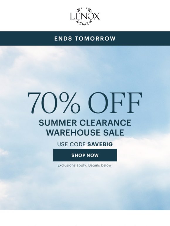 Lenox: 70% Off Warehouse Deals End Tomorrow! | Milled